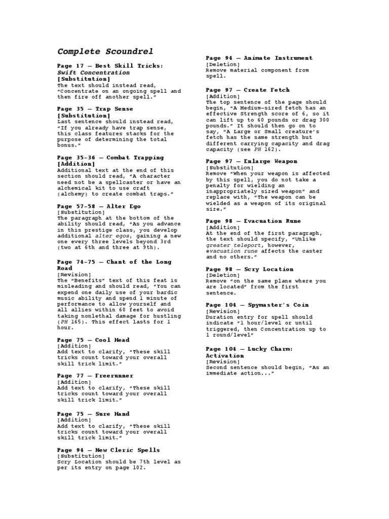 Complete Scoundrel: Skill Tricks & Updates | PDF | Fantasy Games | Gaming