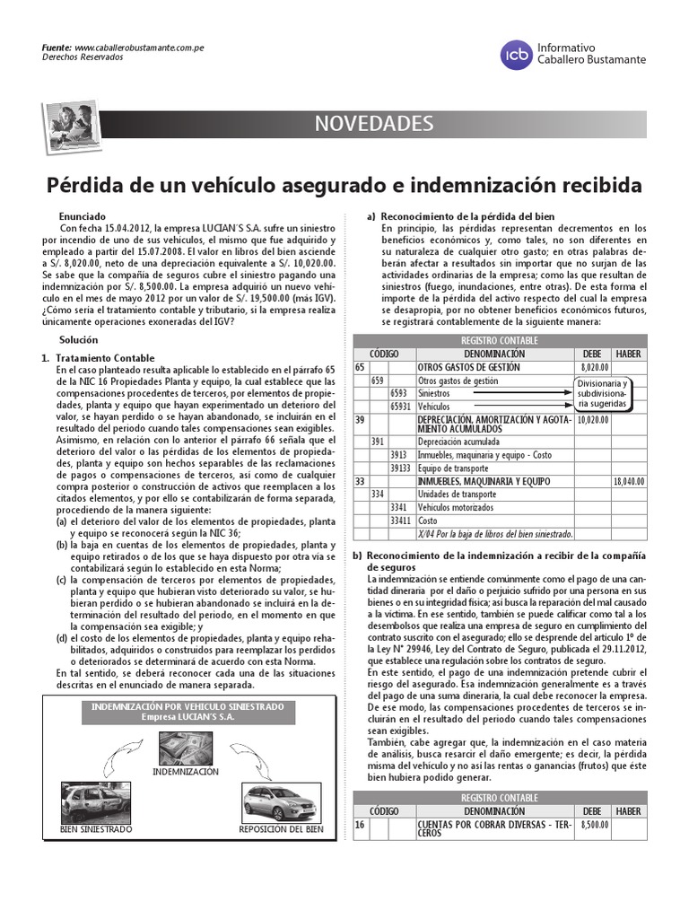 Indemnizacion Perdida De Un Vehiculo Pdf Póliza De Seguros Seguro