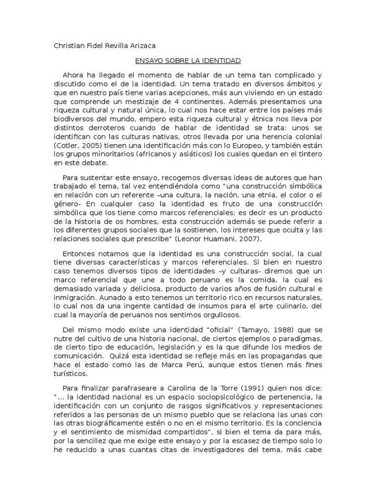 Ensayo sobre la Identidad Nacional Peruana | PDF | Perú | Nación