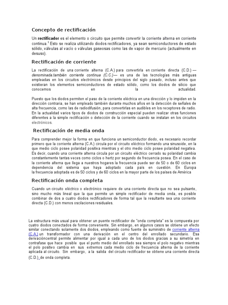 Concepto de Rectificación | PDF | Rectificador | Corriente eléctrica