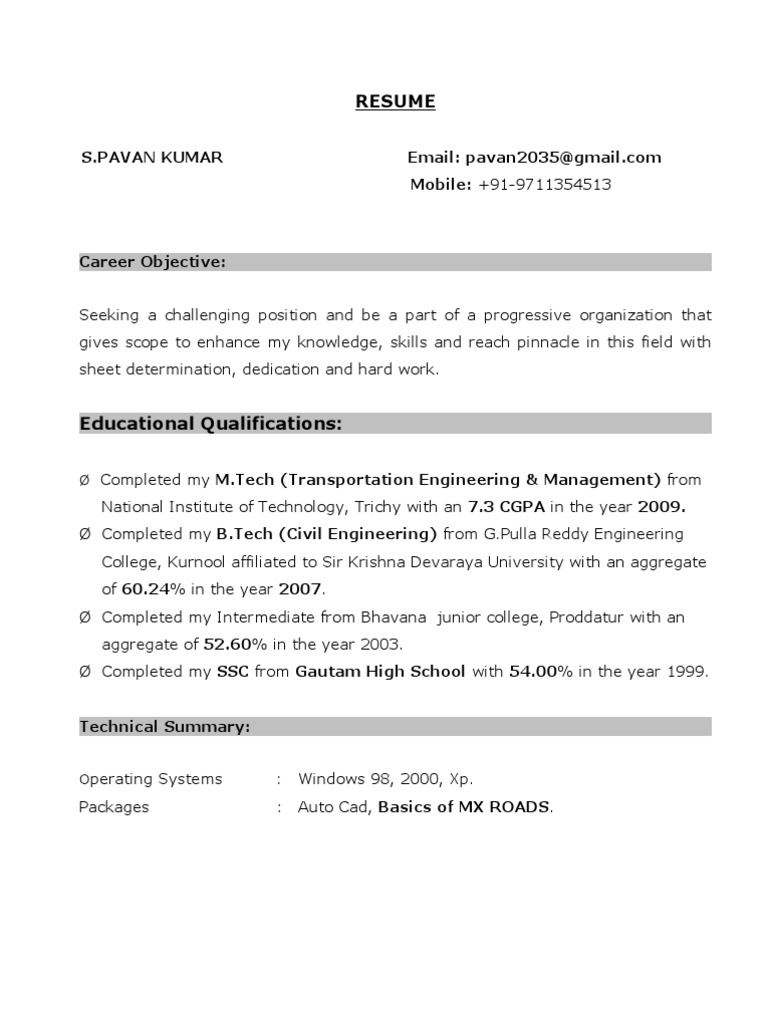 Pavan Kumar.S Resume | Download Free PDF | Road | Road Surface