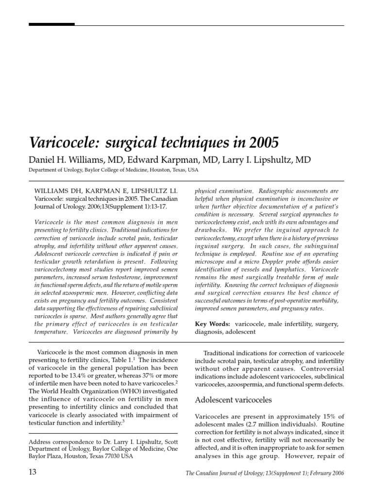 Varicocele: Surgical Techniques in 2005: Daniel H. Williams, MD, Edward ...