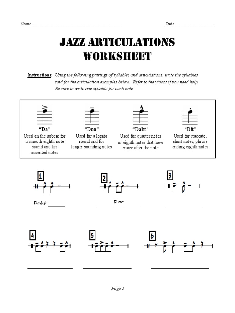 2015 Jazz Articulations Worksheet | PDF