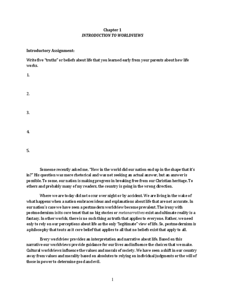 Lesson 1 - Introduction To Worldviews | PDF | World View | Humanism