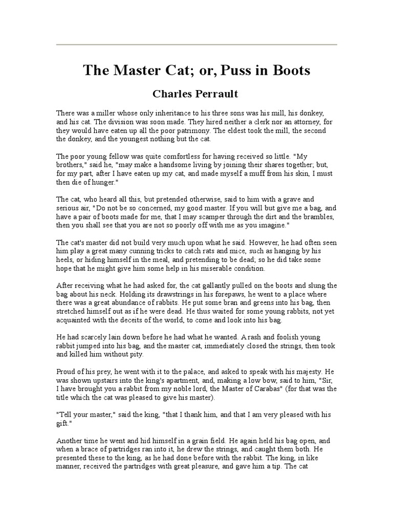 Puss in Boots - The Master Cat | PDF | Charles Perrault | Fairy Tales