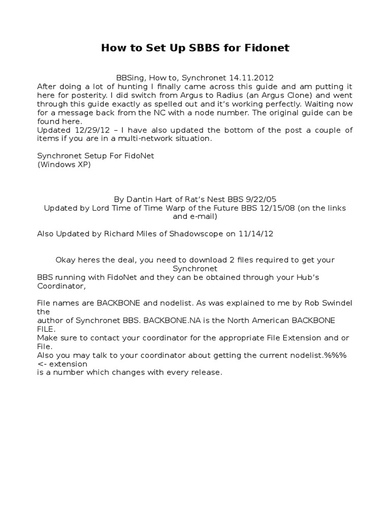 How to Set Up SBBS for Fidonet | PDF | Port (Computer Networking) | Application Layer Protocols