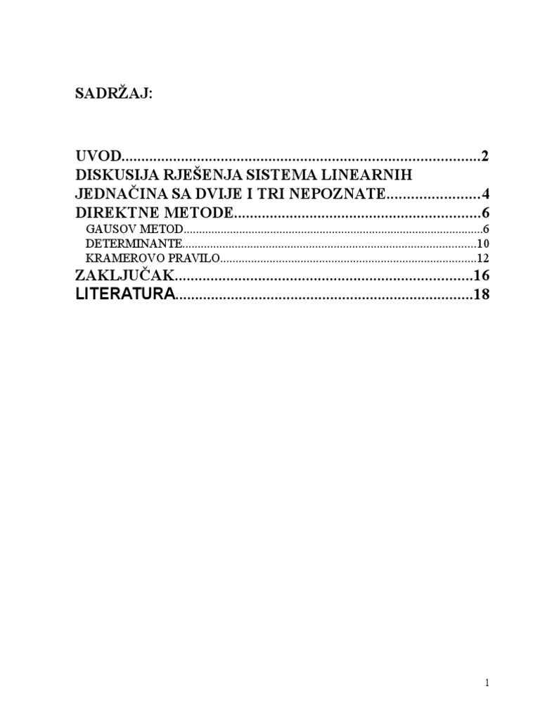 Diskusija Sistema Linearnih Jednacina | PDF