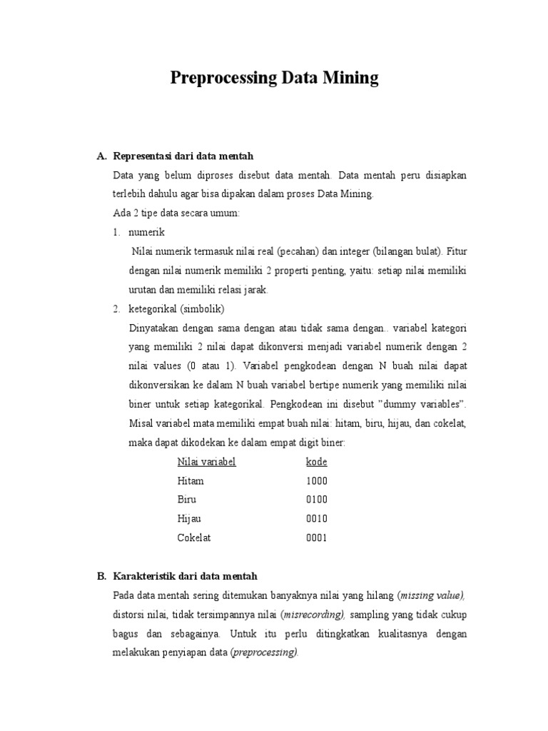Preprocessing Dalam Data Mining | PDF | Metode & Bahan Ajar