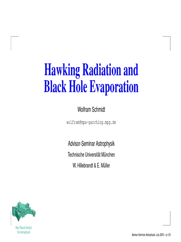 Hawking Radiation and Black Hole Evaporation: Wolfram Schmidt | PDF ...