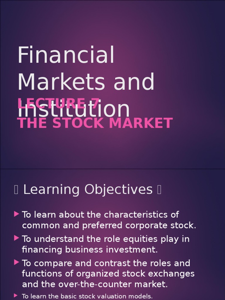 Financial Markets and Institution: The Stock Market | PDF | Stocks ...