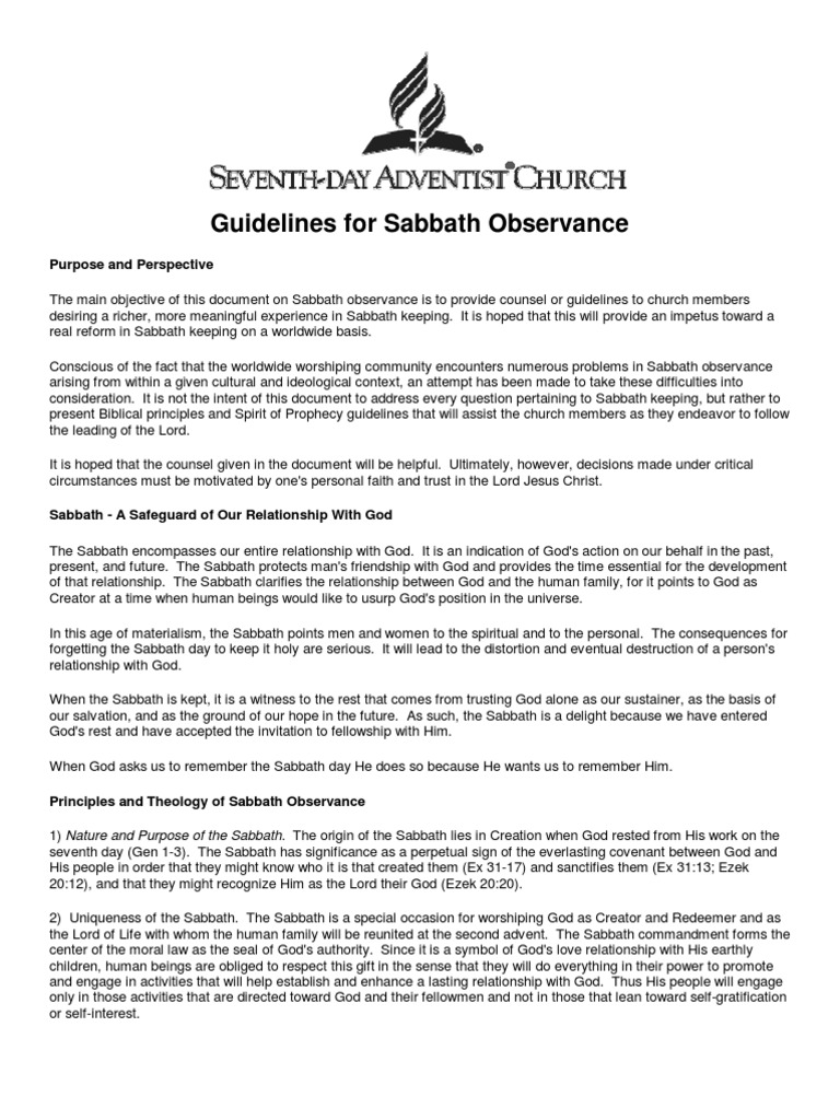 Guidelines For Sabbath Observance | PDF | Sabbath In Christianity ...
