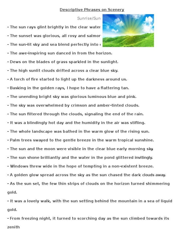 Descriptive Phrases On Scenery | PDF | Sky | Earth Phenomena