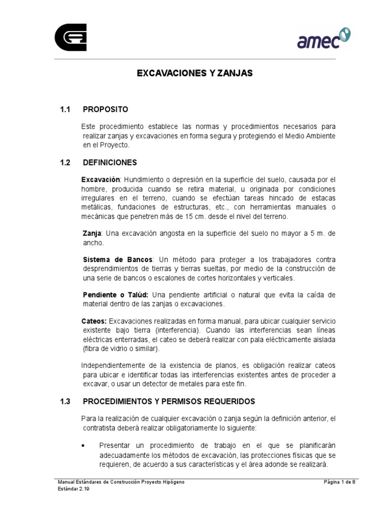 Estándar 2.19 Excavaciones y Zanjas CDA | PDF | Excavación (Arqueología ...