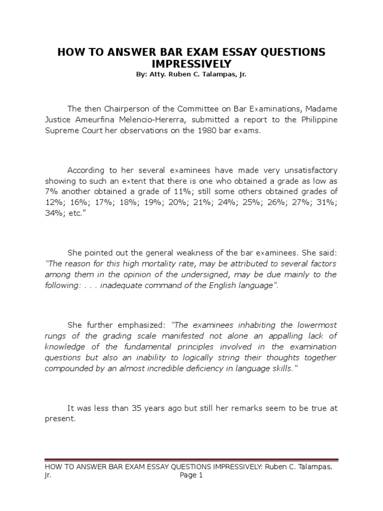 Bar Exam Essay Mastery Guide | PDF | Test (Assessment) | Supreme Courts