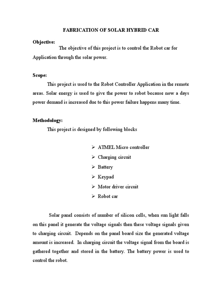 Solar-Powered Hybrid Robot Car Project | PDF