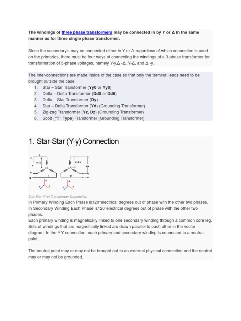 Star-Star (Y-Y) Connection | PDF | Transformer | Electric Current