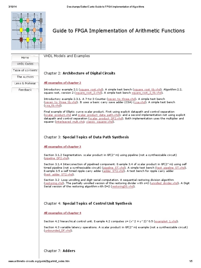 Deschamps - Sutter - Canto Guide To FPGA Implementation of Algorithms | PDF | Logic Synthesis ...