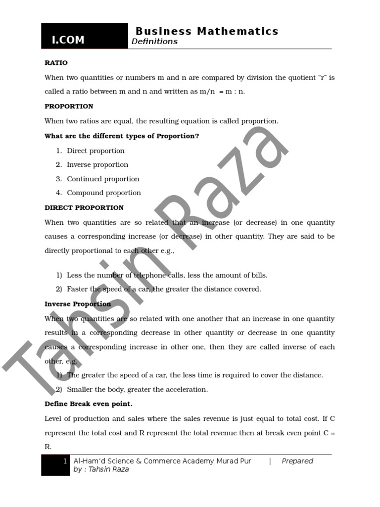 Business Mathematics | PDF | Discounts And Allowances | Matrix ...