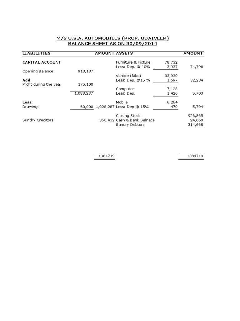 Proj Bal Sheet Usa | PDF | Business