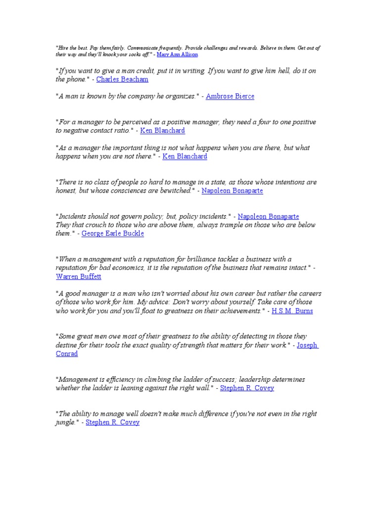 Essential Quotes on Management | PDF | Transformational Leadership ...