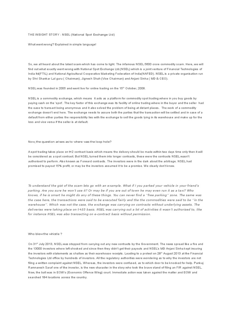 The Insight Story NSEL Scam | PDF | Economies | Financial Markets