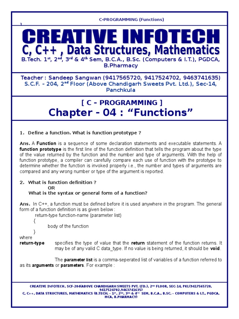 04 Functions Pdf Subroutine Parameter Computer Programming
