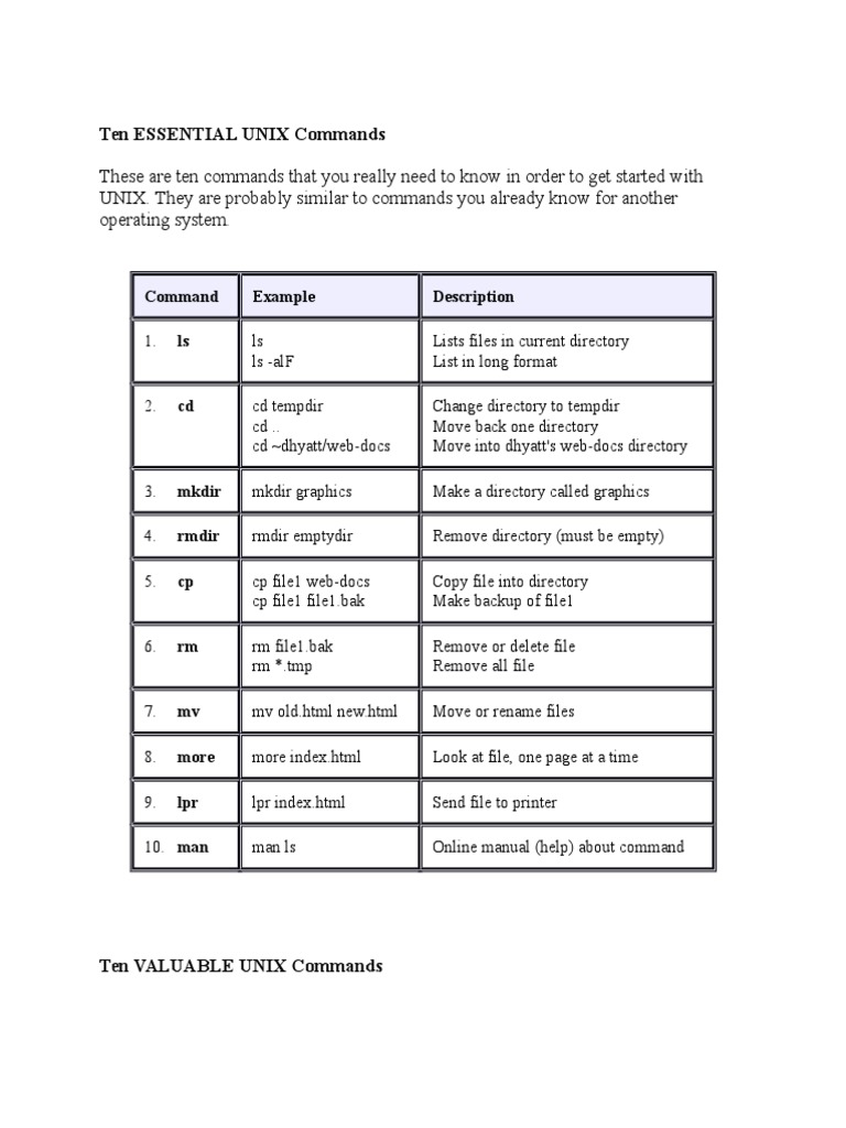 Ten Essential Unix Commands Computer File File Transfer Protocol 
