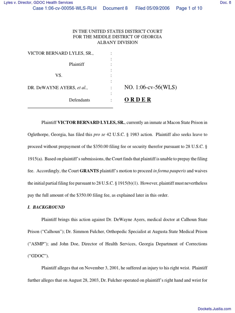 Lyles v. Director, GDOC Health Services - Document No. 8 | PDF ...