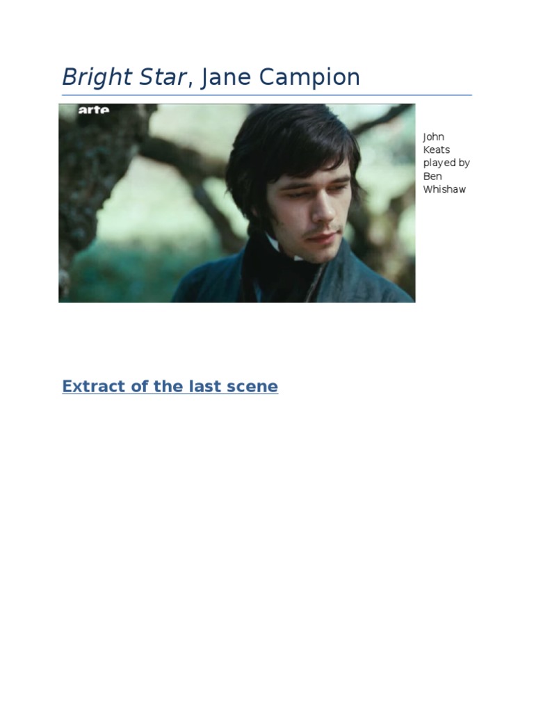 Bright Star, Jane Campion: Extract of The Last Scene | PDF