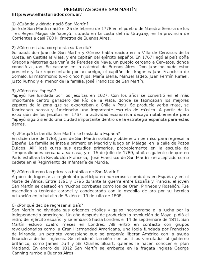 Preguntas Sobre San Martín | PDF | Perú | América del Sur
