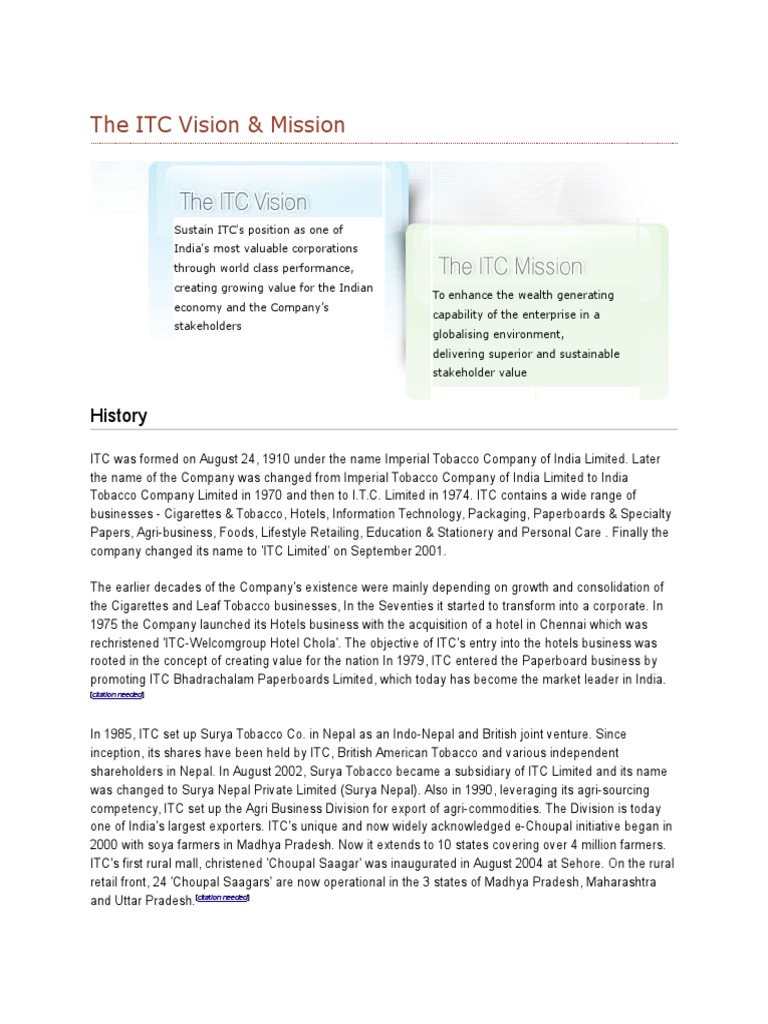 The ITC Vision Introduction | PDF | Tobacco | Economy (General)
