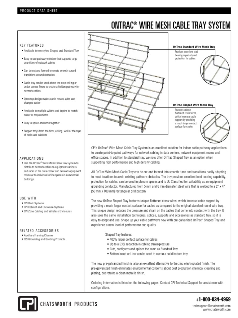 Ontrac Wire Mesh Cable Tray System: Product Data Sheet | PDF | Cable ...