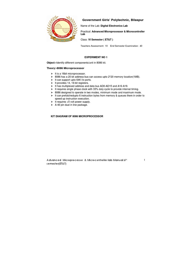 Advanced Microprocessor & Microcontroller Lab Manual PDF | PDF ...