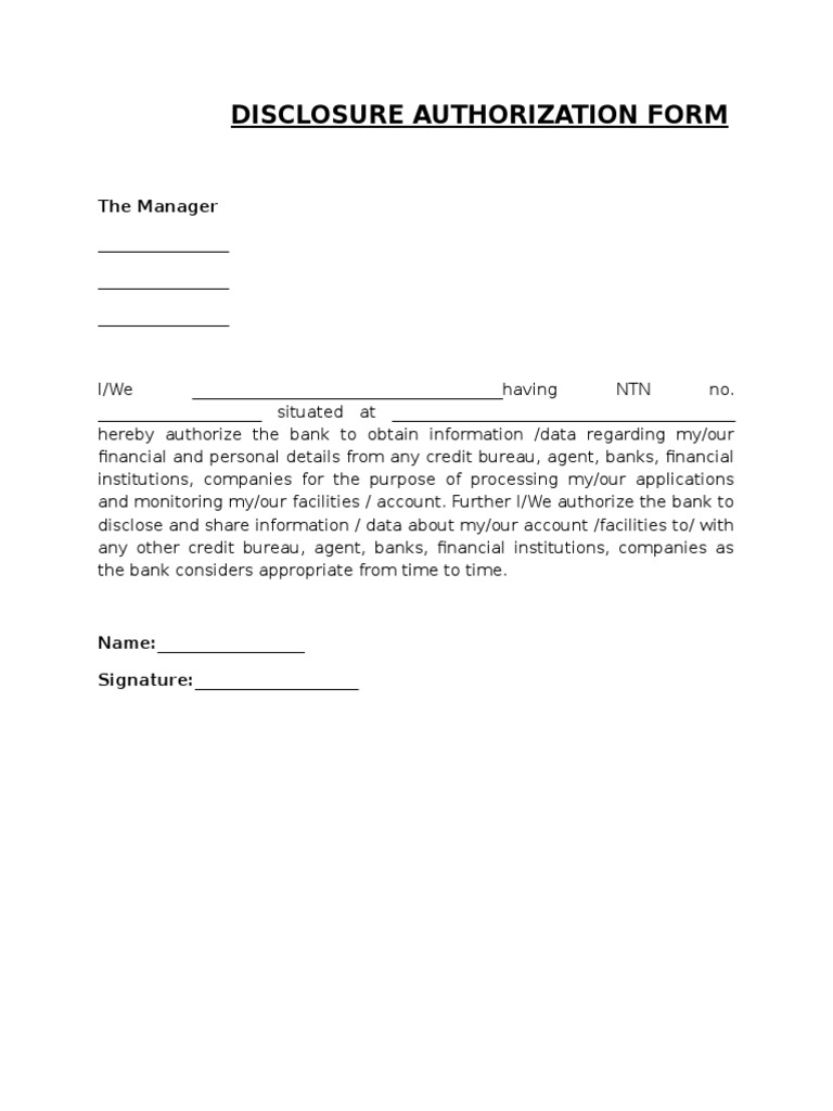 Disclosure Authorization Form Template | PDF