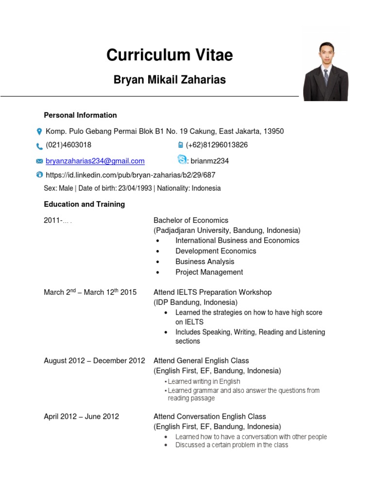 Curriculum Vitae: Bryan Mikail Zaharias | PDF | Leadership | Behavior Modification