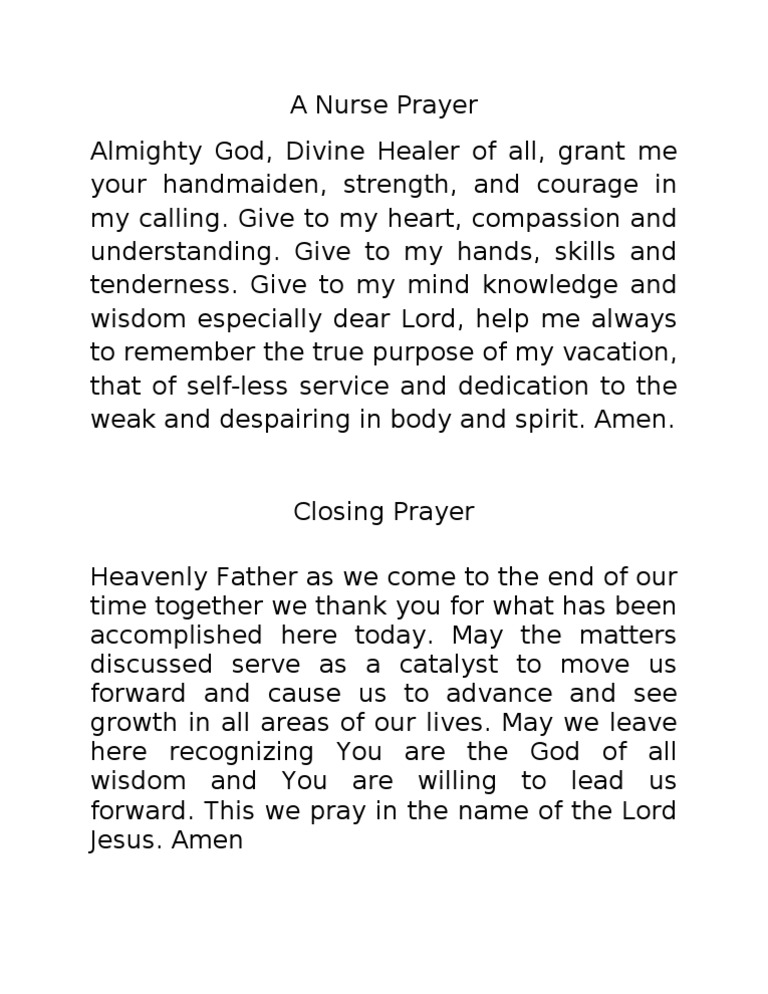 A Nurse's Prayer for Strength and Service | PDF
