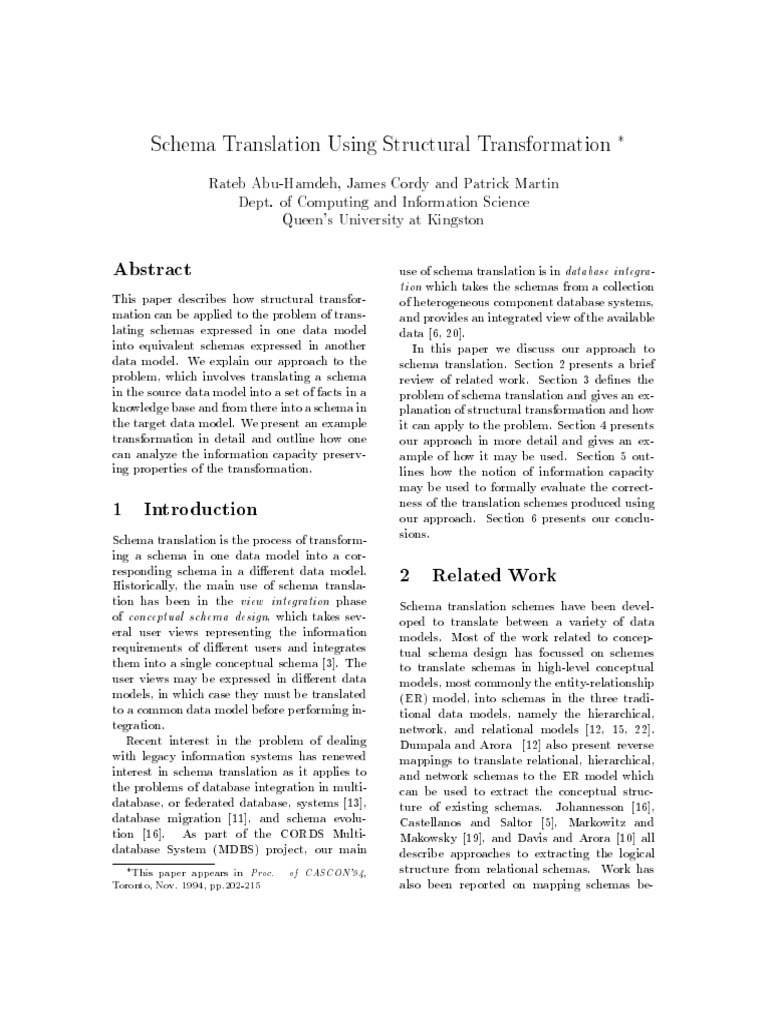 Schema Translation Using Structural Transformation | Download Free PDF ...