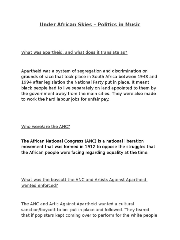 Apartheid's Impact on South African Music | PDF | Apartheid | African ...