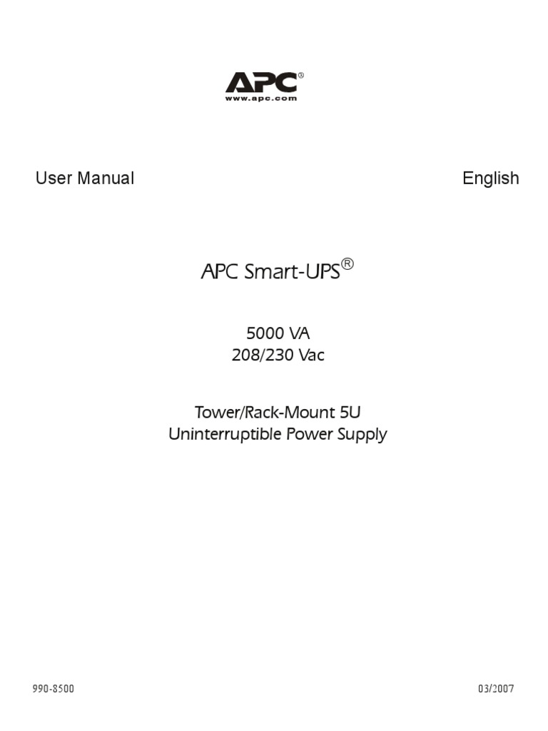APC Smart-UPS: User Manual English | Download Free PDF | Damages ...
