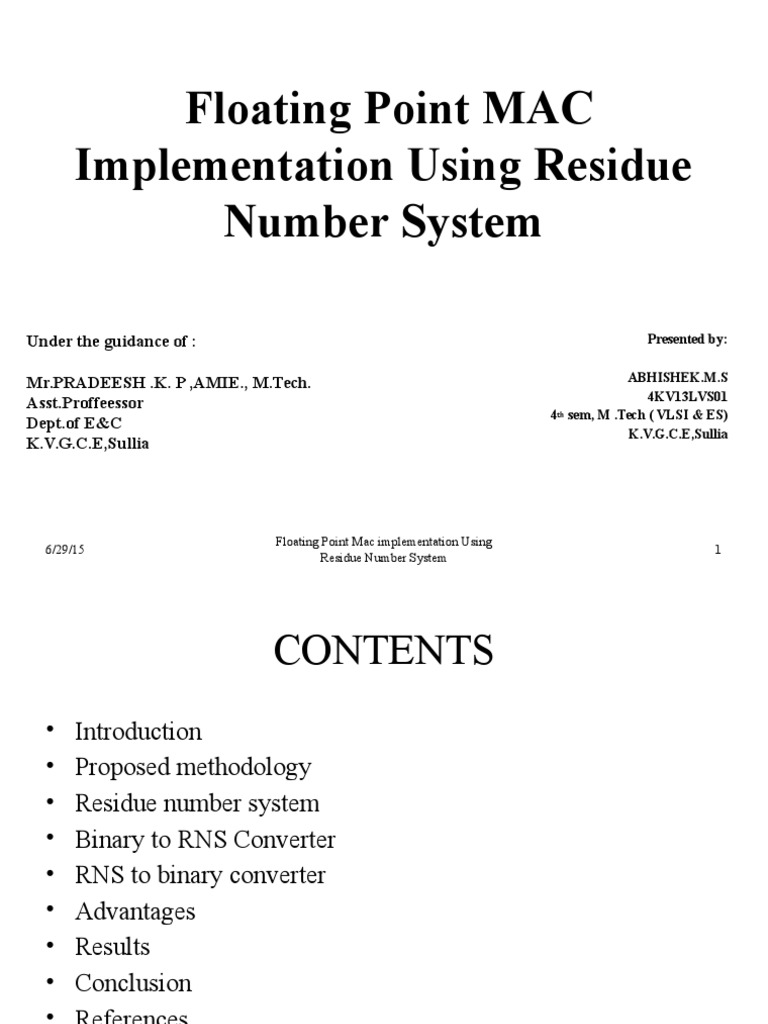 Floating Point MAC Implementation Using Residue Number System | PDF | Electronic Engineering ...