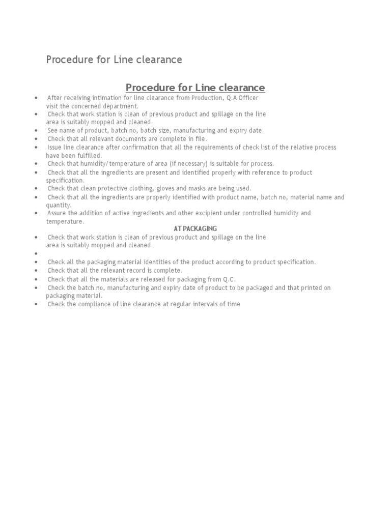 Procedure For Line Clearance | PDF | Home & Garden