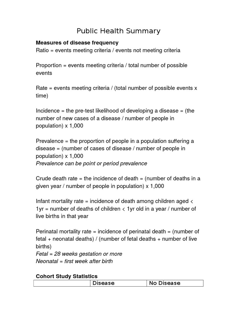 Public Health Summary | PDF | Sensitivity And Specificity | Medical ...