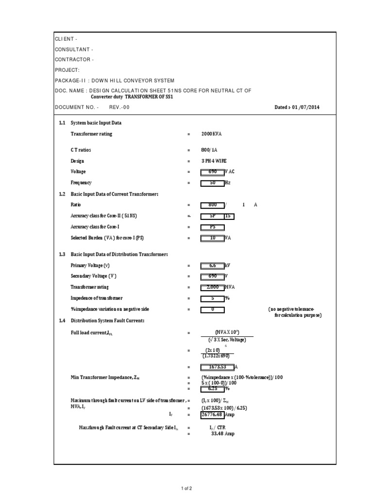CT Sizing For 51NS For 2 MVA Conveter - Trafo - Rev-00 - 01.07.14 | PDF ...