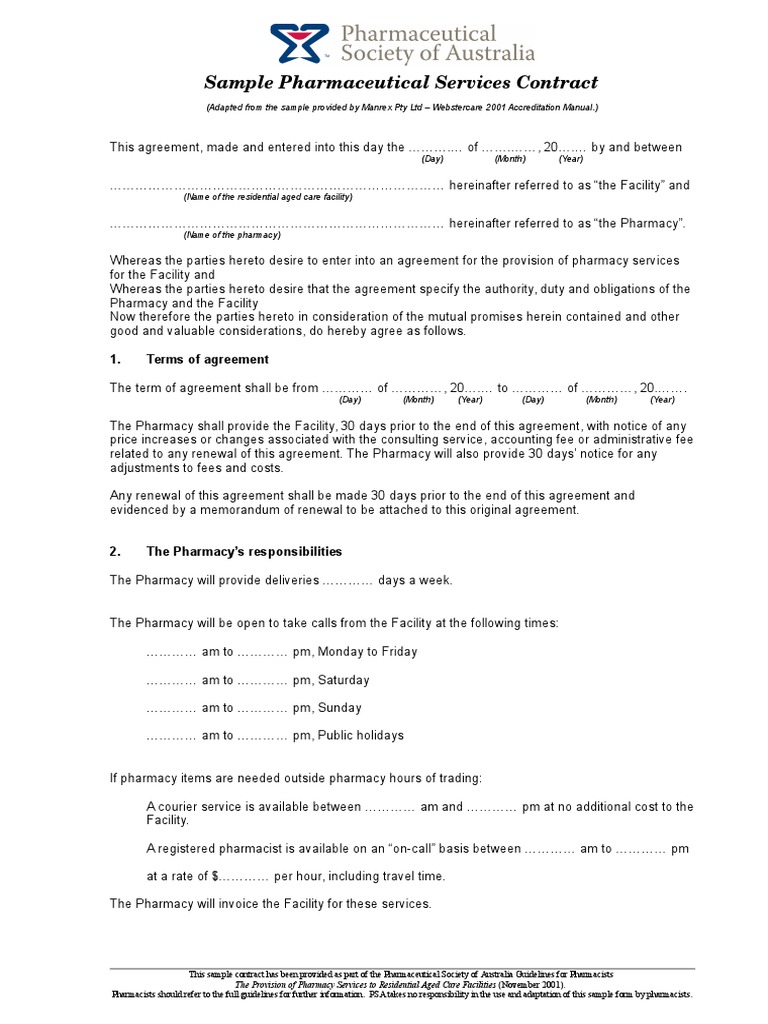 Sample Pharmaceutical Services Contract: 1. Terms of Agreement | PDF ...