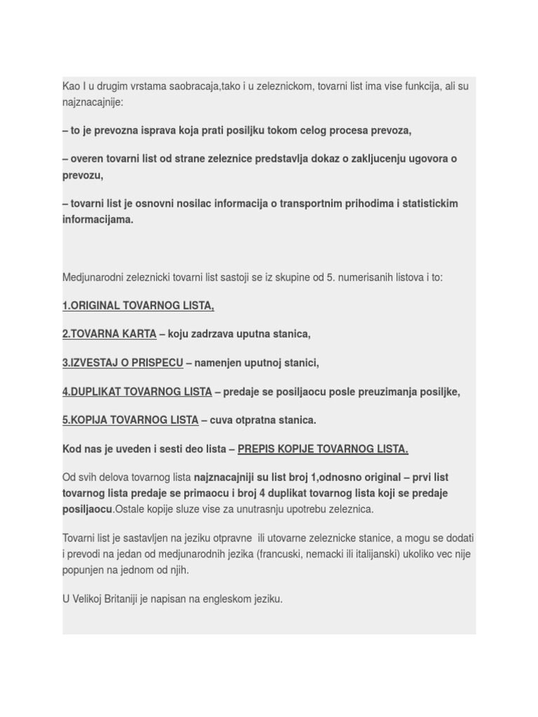 Medjunarodni Zeleznicki Tovarni List | PDF