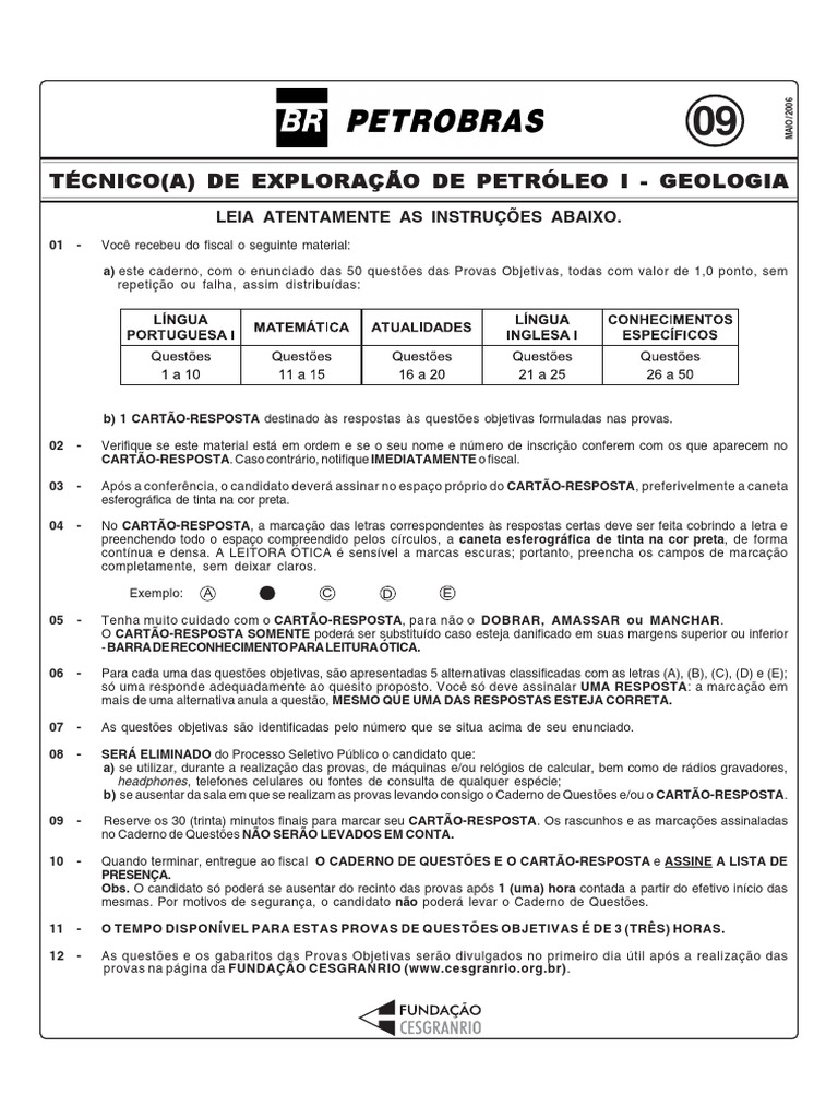 Prova Da Petrobrás 1 | PDF | Reservatório de petróleo | Petróleo