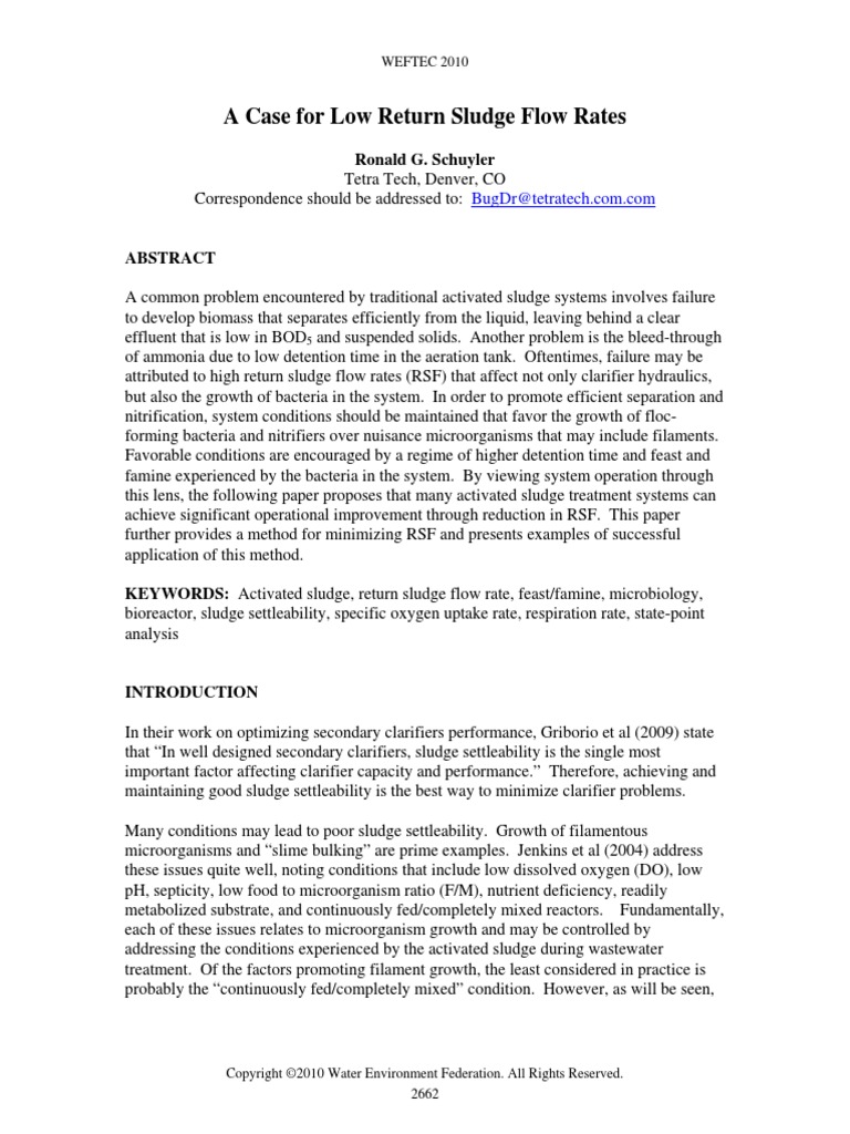 A Case For Low Return Sludge Flow Rates | PDF | Sewage Treatment ...