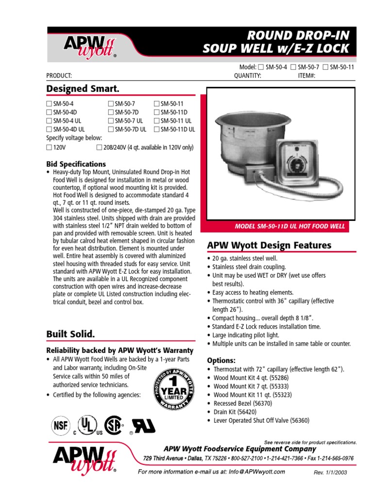 APW SM-50 Soup Well | Download Free PDF | Building Engineering ...