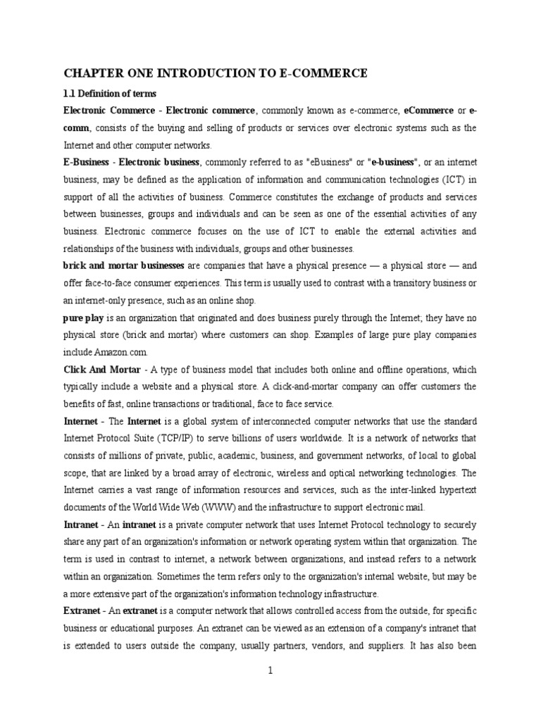 Chapter One Introduction To E-Commerce | PDF | E Commerce | Electronic Business