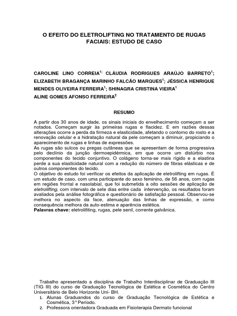 O Efeito Do Eletrolifting No Tratamento de Rugas Faciais: Estudo de ...